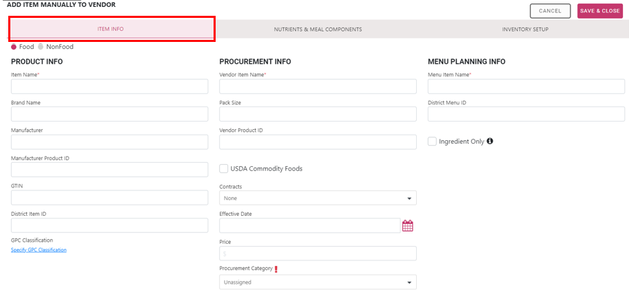 Adding an Item Manually from the Vendor Module – InTEAM - Help Center